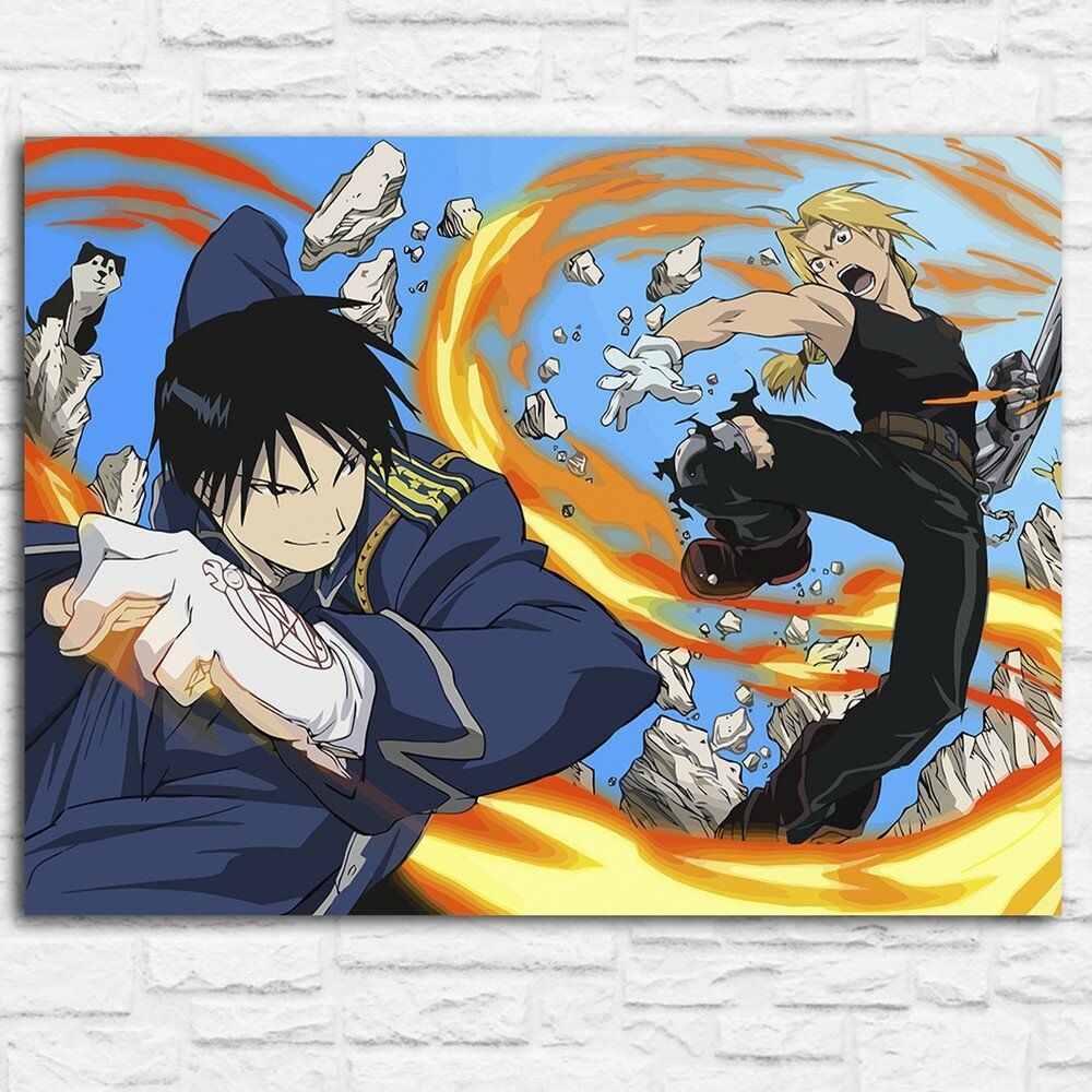 Картина по номерам на холсте аниме Цельнометаллический алхимик (FMA, Эдвард Элрик, Рой Мустанг) - 14021 Г 30х40