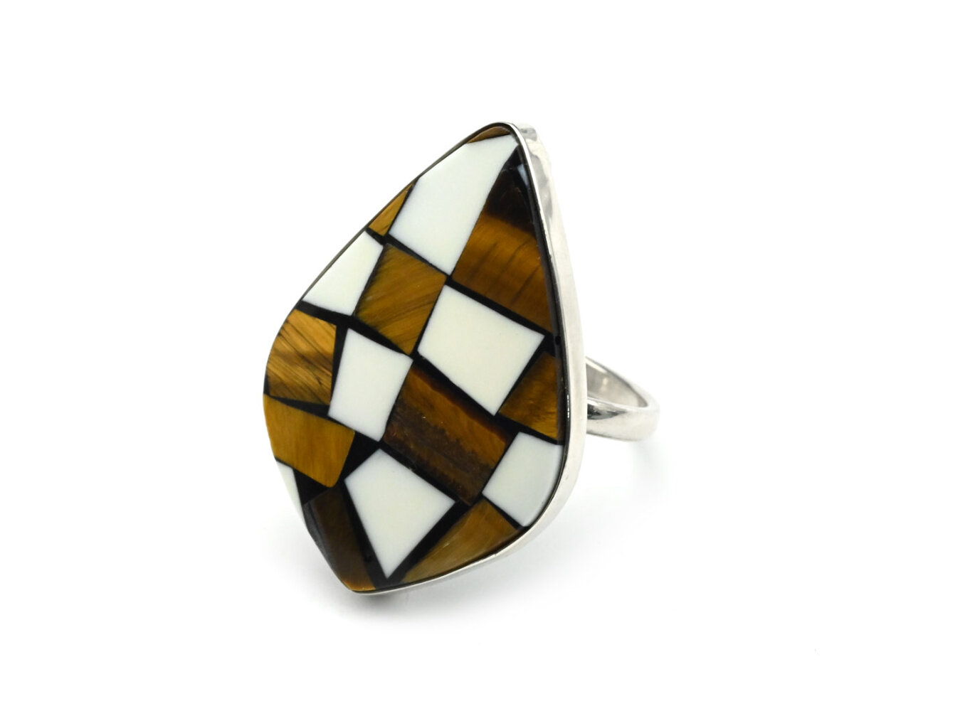 Кольцо, тигровый глаз, кахолонг