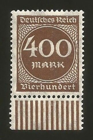 Почтовая марка Германия. Номинал 400 рейхсмарок. 1923 г. в. Подлинная марка. Монеткин Дом.