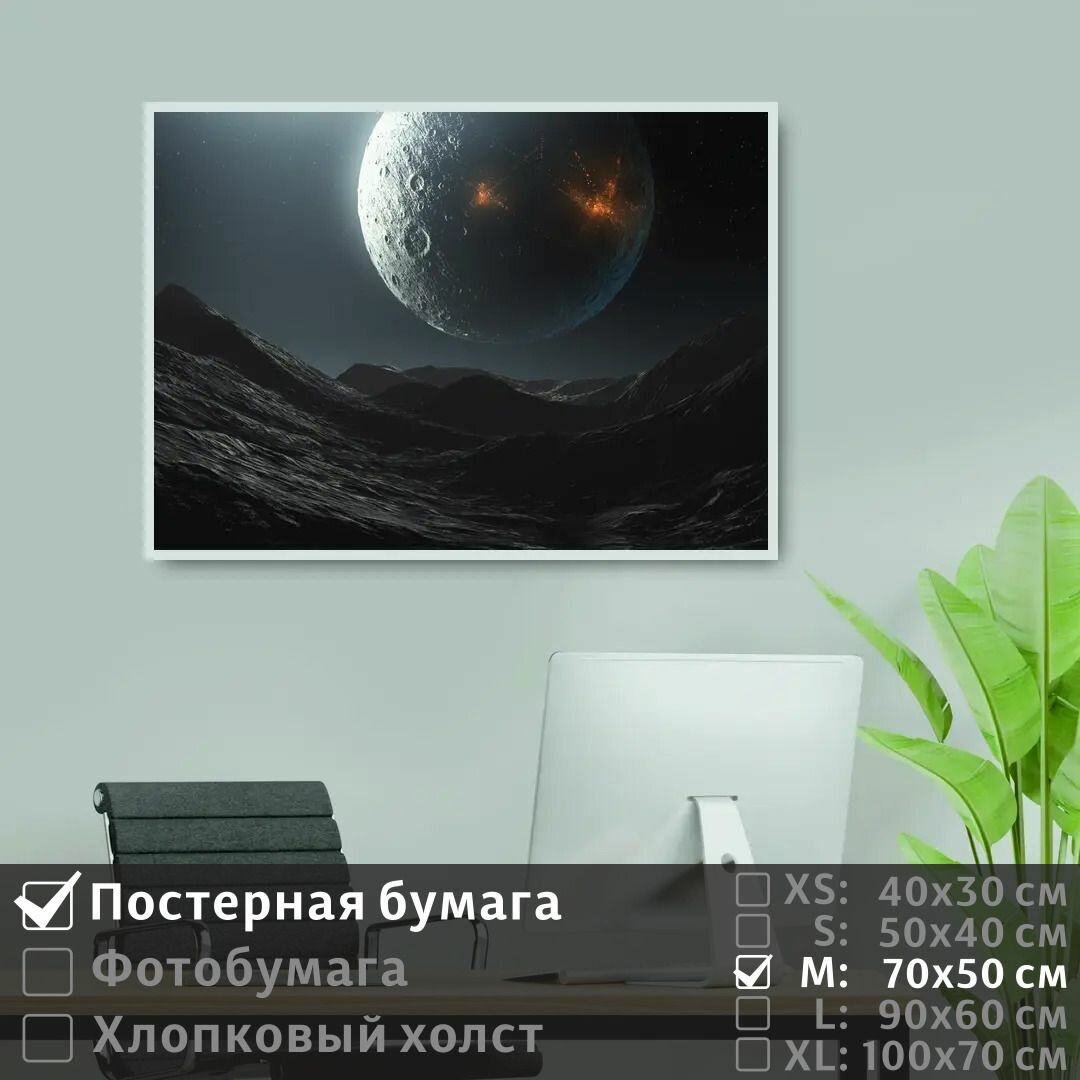 Постер на стену Луна В Космической Галактике 70х50 см ПолиЦентр