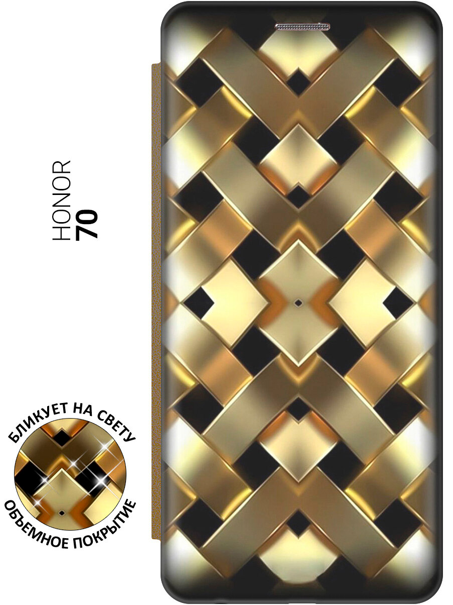 Чехол-книжка на Honor 70 / Хонор 70 с рисунком "Плетение золота" золотой