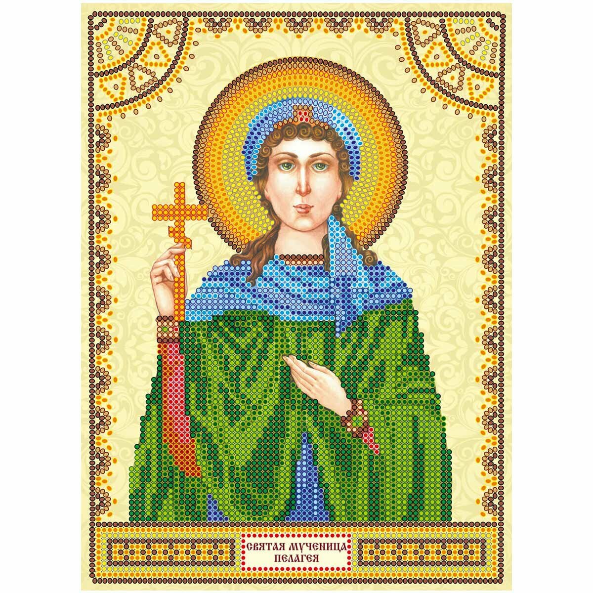Схема для вышивки иконы бисером на художественном холсте 'Святая Пелагея', 17*23 см