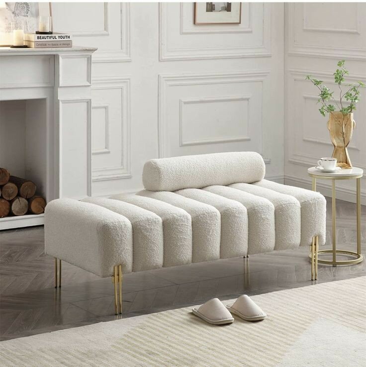 Дизайнерский диван"ACCORDION " 100х60х46, букле, с выбором оттенка, стальные ножки- золото