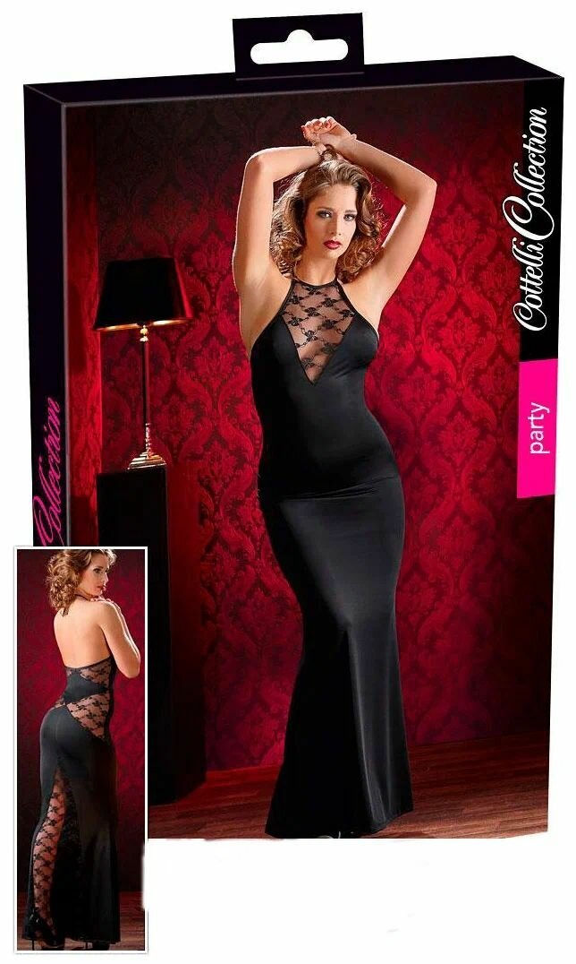 Элегантное платье Long Lace Dress, чёрное Cottelli Collection, размер S
