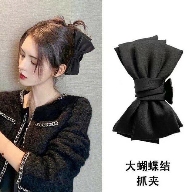 Заколка автомат с двумя оригинальными тканевыми бабочками аксессуар для укладки волос черный