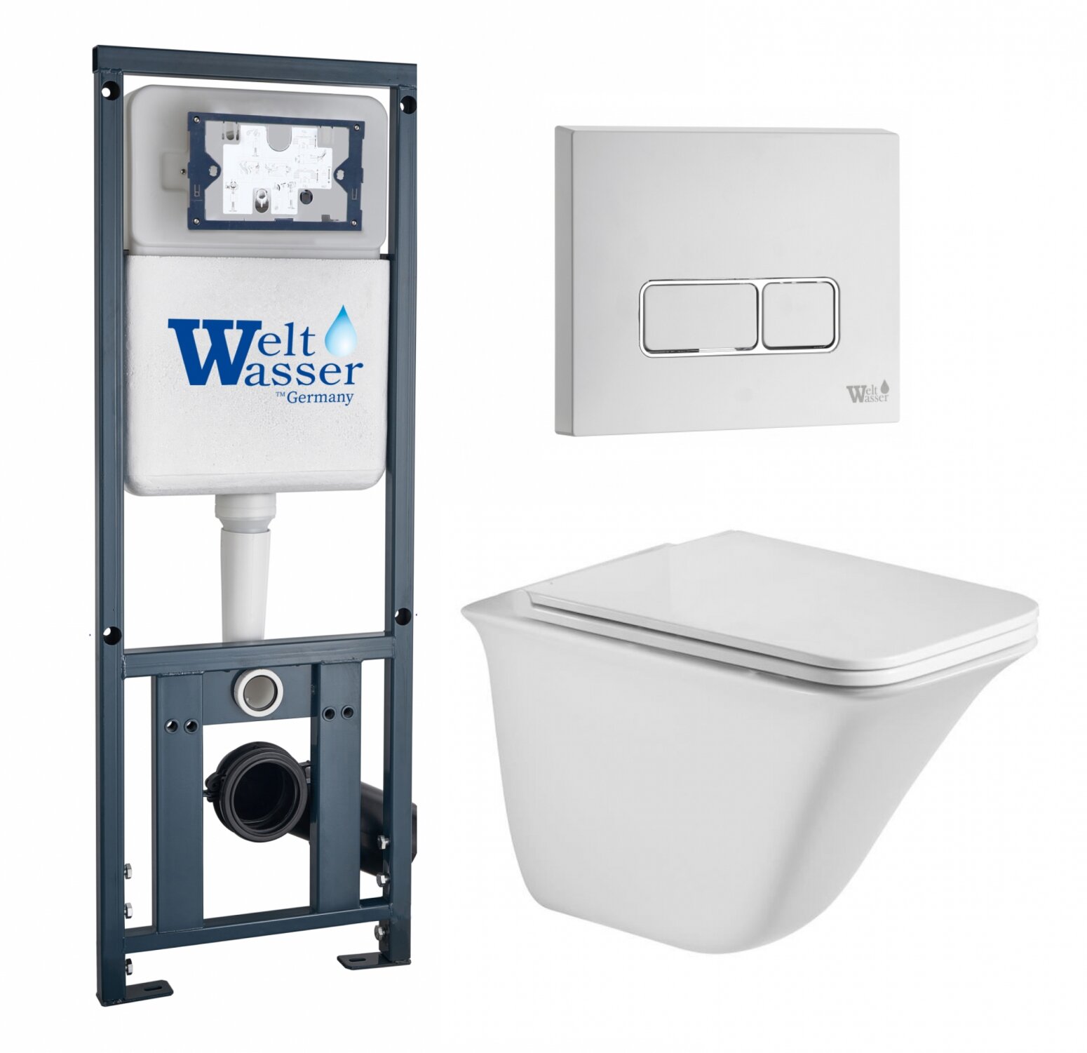 Комплект 3 в 1 инсталляция WeltWasser WW Marberg 410 10000005948 + Подвесной унитаз WeltWasser Rotbach 004 GL-WT + кнопка белая глянцевая SE