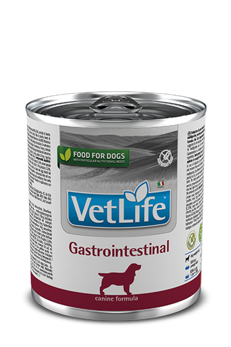 Консервированный диетический корм Farmina Vet Life Canine Gastrointestinal для взрослых собак, рекомендуемый при нарушениях процессов переваривания и всасывания в кишечнике, 300 гр