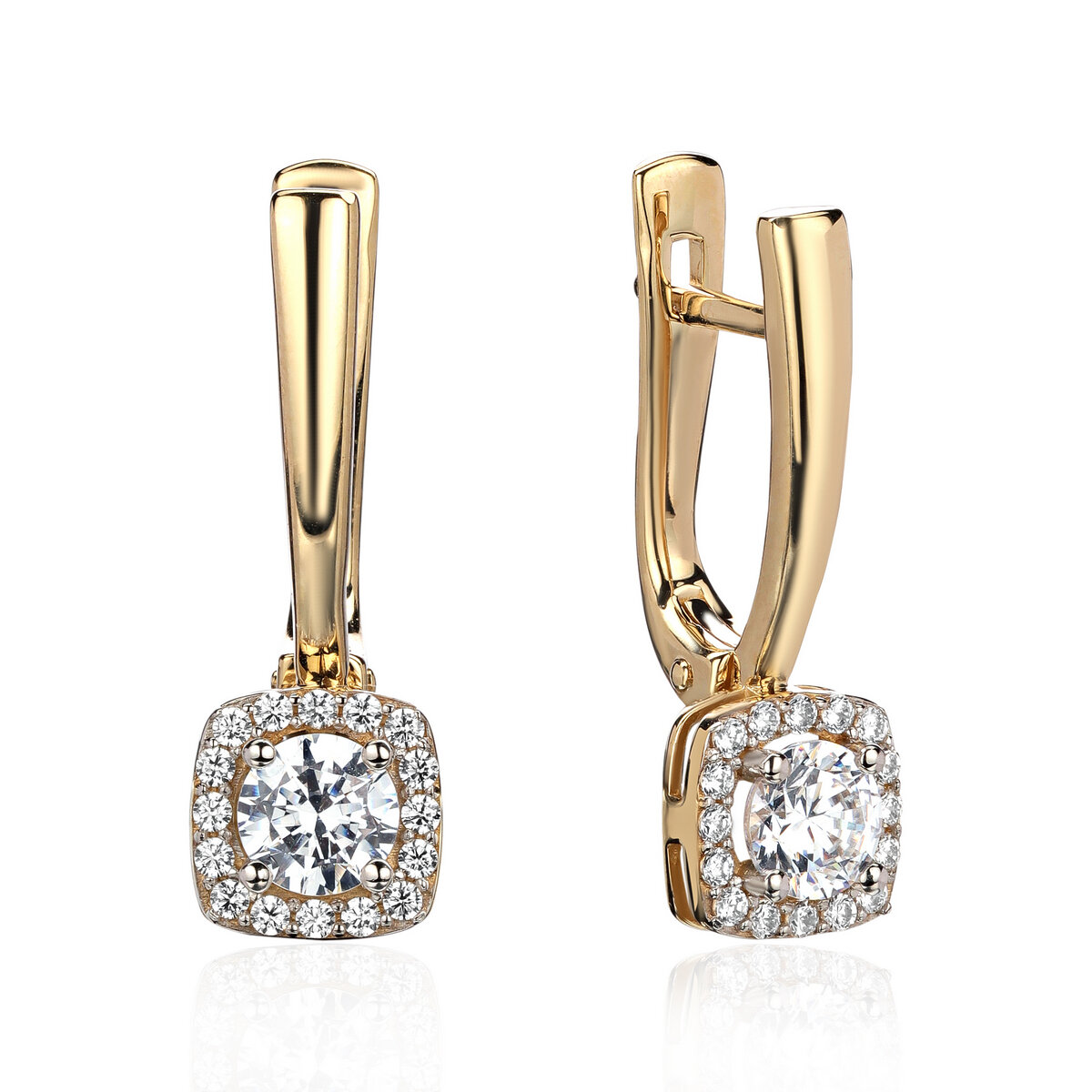 Серьги, комбинированное золото, 585 проба, фианит