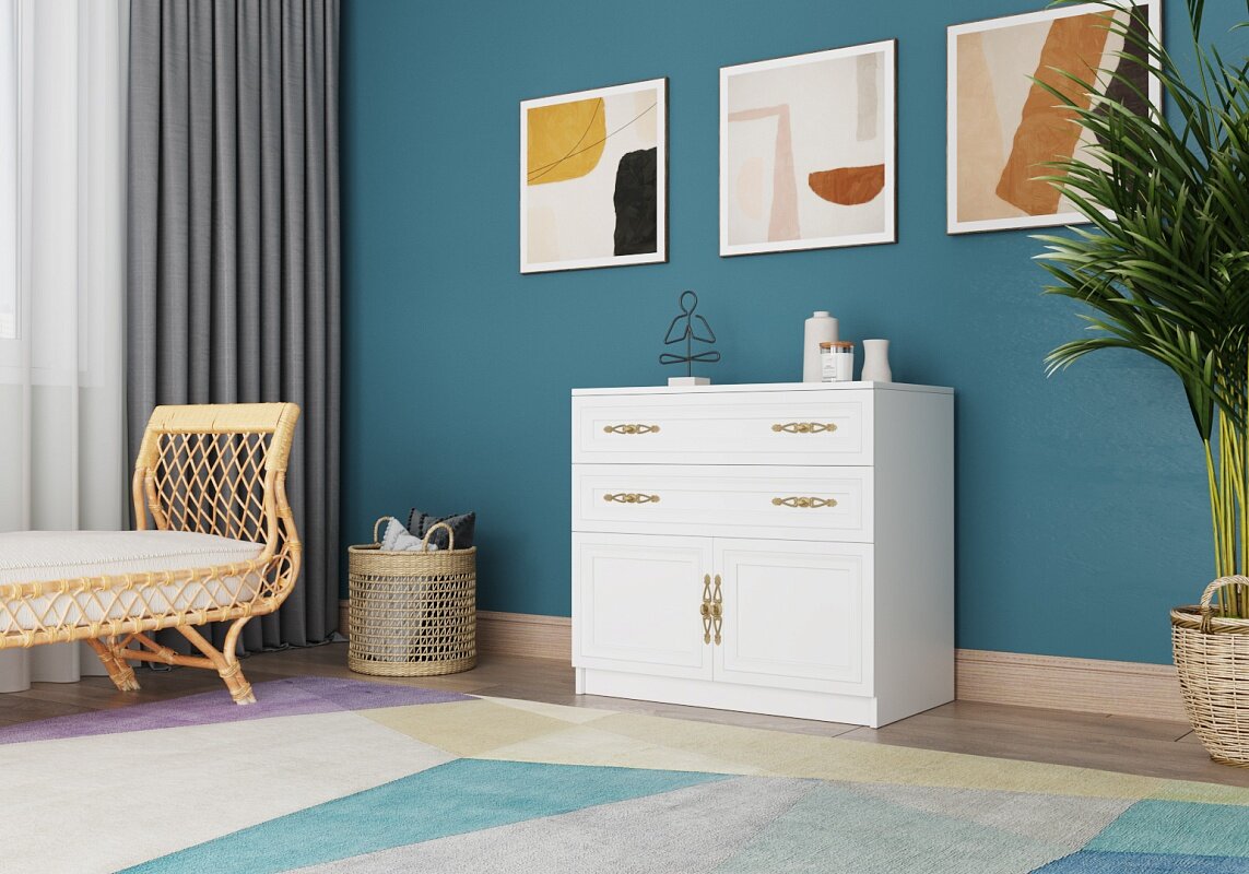 Комод МебельЛэнд24 Карлос - 022 Белый 80x45x75 с 2 ящиками