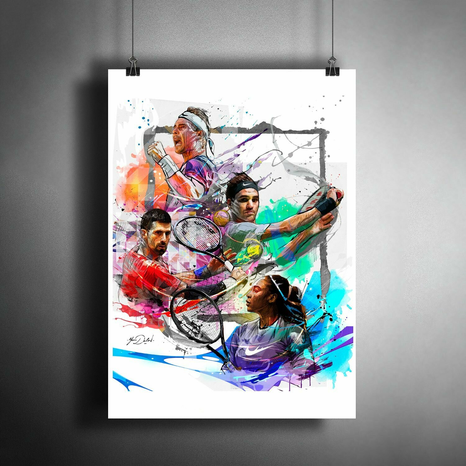 Постер плакат для интерьера "Рафаэль Надаль, Роджер Федерер, Новак Джокович, Серена Уильямс" / Декор дома, офиса, комнаты, квартиры, детской A3 (297 x 420 мм)