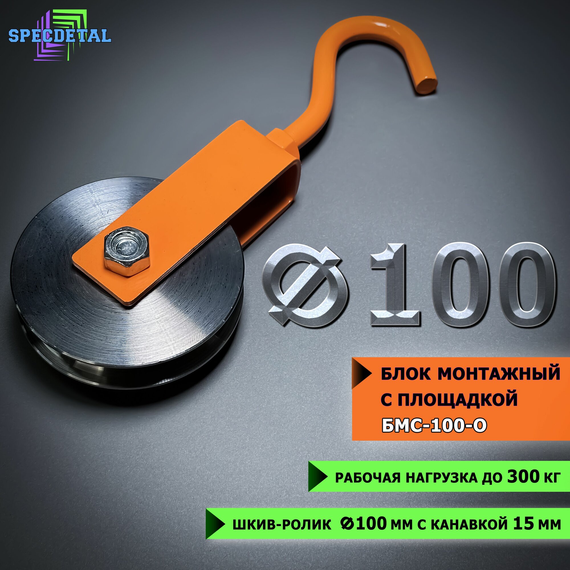 Блок такелажный спецдеталь с крюком ф100 мм