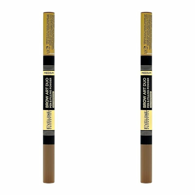 Eveline Cosmetics Ультратонкий водостойкий маркер и пудра для бровей BROW ART DUO 02 MEDIUM, 2 шт