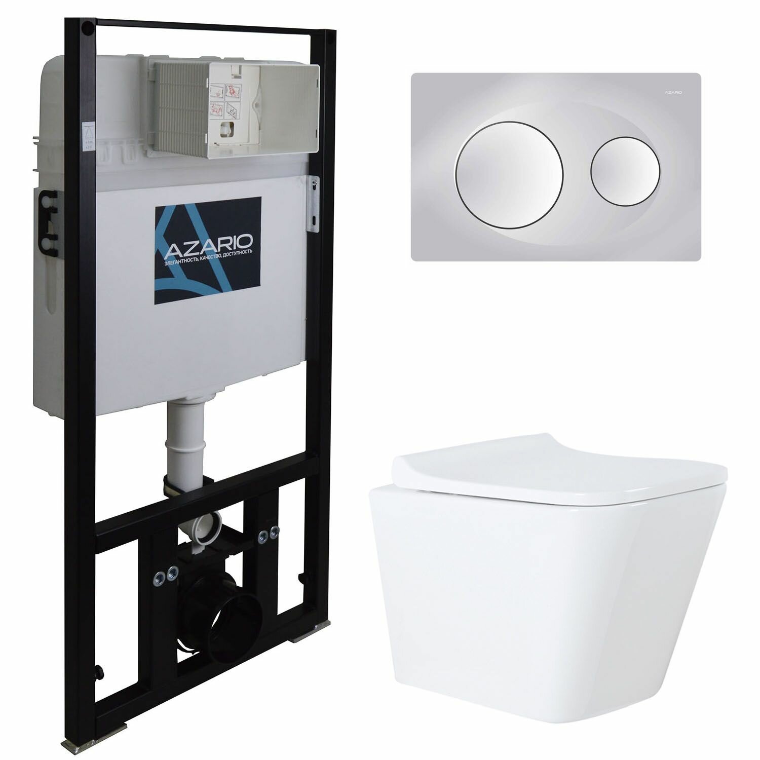 Инсталляция с унитазом комплект 3в 1 AZARIO BETA: инсталляция + унитаз Teramo + кнопка смыва AZ-8010-1000+AZ-8200-0010+AZ-0052
