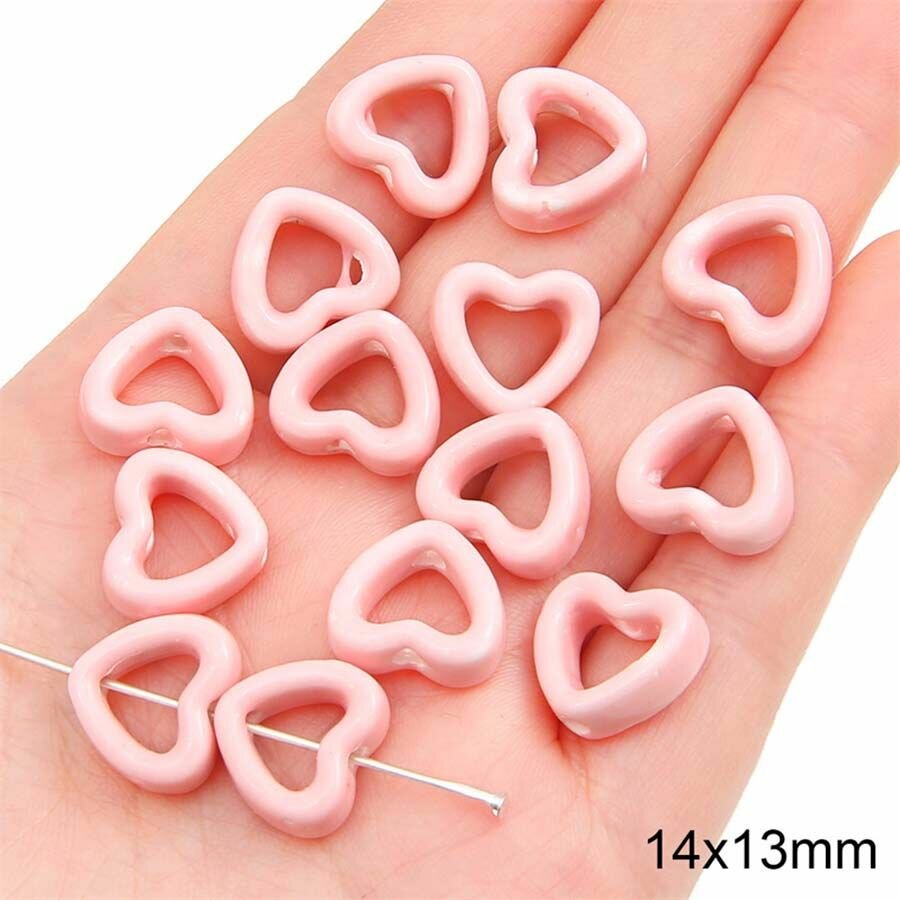 Керамические бусины "Сердечки", 2 штуки, розовый цвет