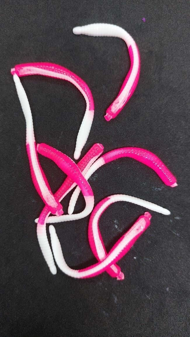 Силиконовые сьедобные приманки "Бобровый хвост". цвет Розовый-белый