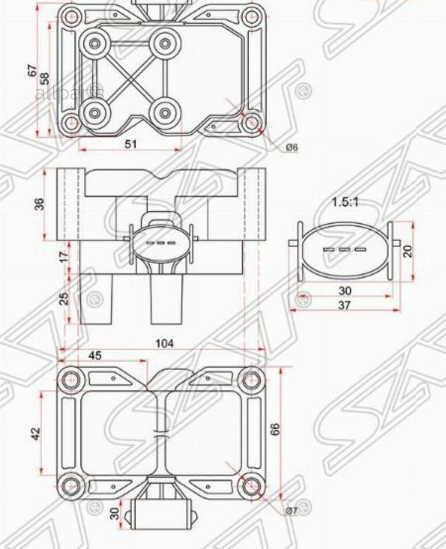 SAT ST-1317972 Катушка зажигания Ford Fiesta 95-08 / Focus 98-11 AODB; AODE; ASDA; J4B; NGA; SHDC; SYDA (Модуль)