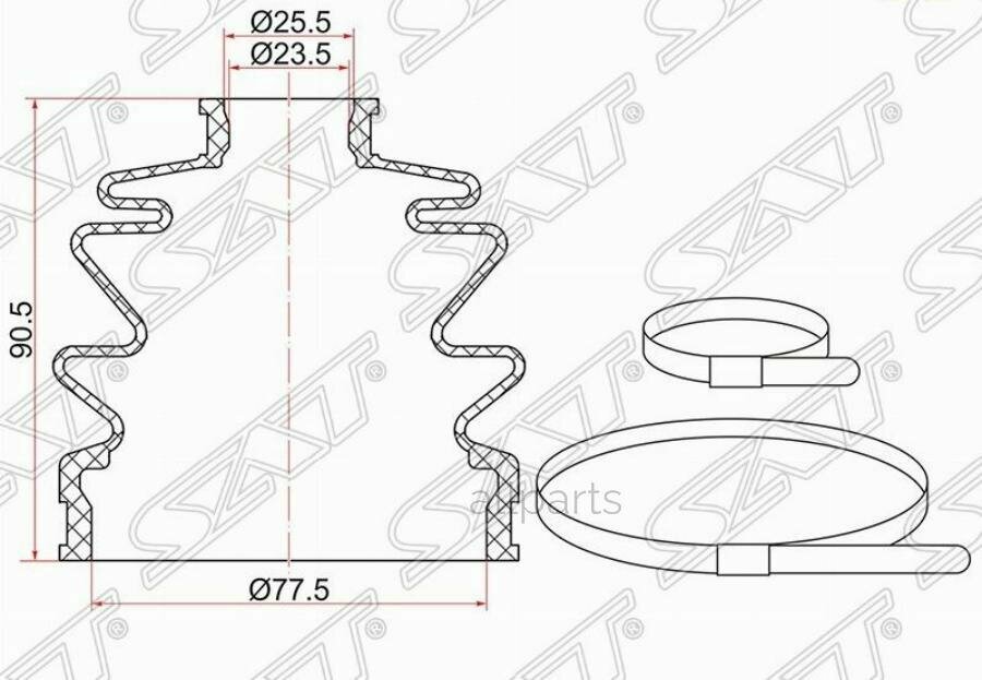 SAT C-1030 Пыльник шруса внутренний HO Odyssey RA1/2/3/4 AT 94-99 (RH)/CR-V RD1 MT (2 хомута. резина)