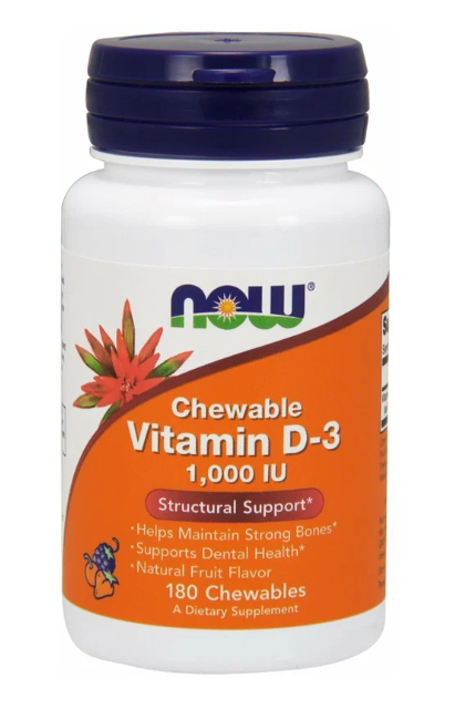 Пастилки NOW, Chewable, Vitamin D3, жевательные, для иммунитета, 1000 МЕ, 180 штук