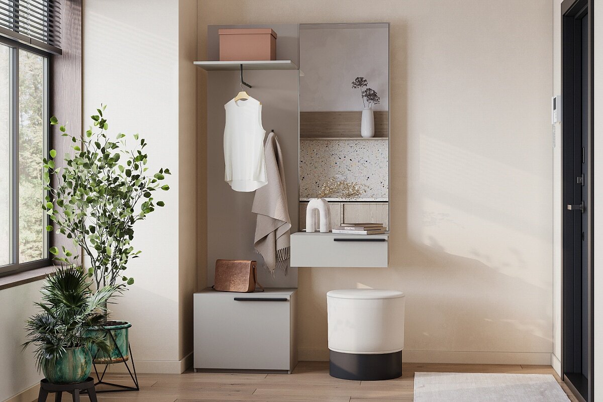 Прихожая МебельЛэнд24 Лорена Пакс - 1 Кашемир 110x40x220 бежевый с зеркалом