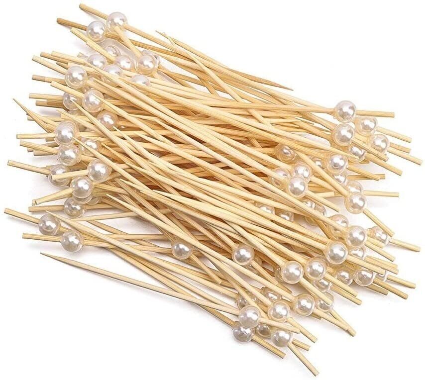 Пики Топперы, с бусинами, Белый жемчуг, 12 см, 50 шт.