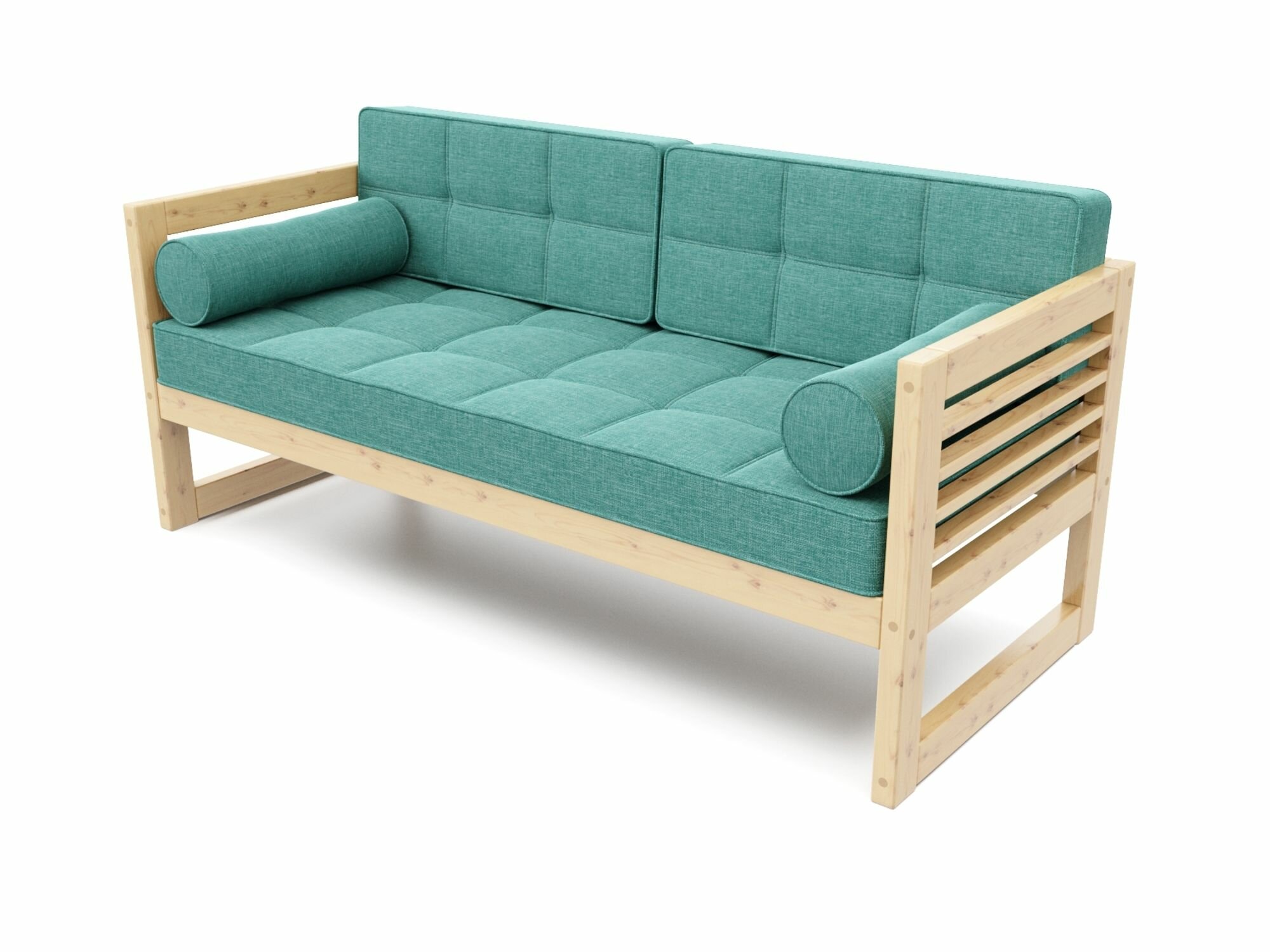 Диван прямой кушетка Arsko Сега-Б, бирюзовый-сосна, трехместный, деревянный, в гостиную, в прихожую, на балкон, лофт