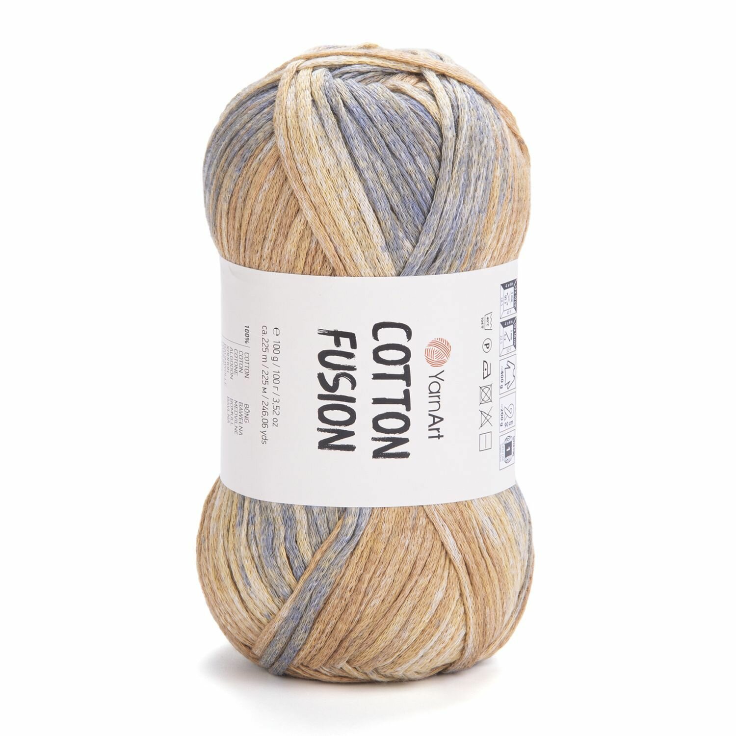 Пряжа Cotton fusion YarnArt, беж/серо-голуб - 3656, 100% хлопок, 5 мотков, 100 г, 225 м.