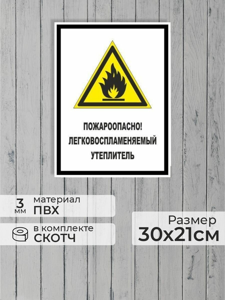 Табличка "Пожароопасно! Легковоспламеняемый утеплитель!" А4 (30х21см)