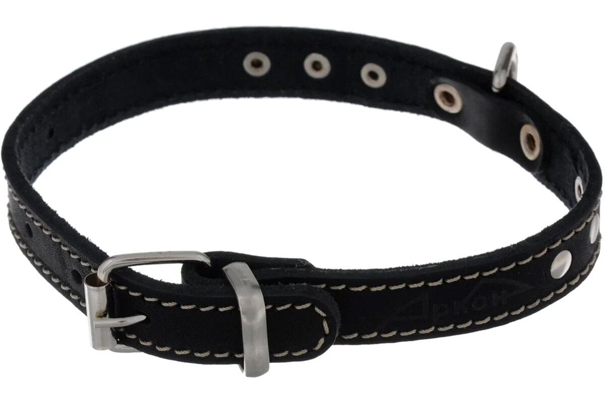 Ошейник для собак кожаный черный 33 - 45 см x 16 мм Аркон о16/1ч