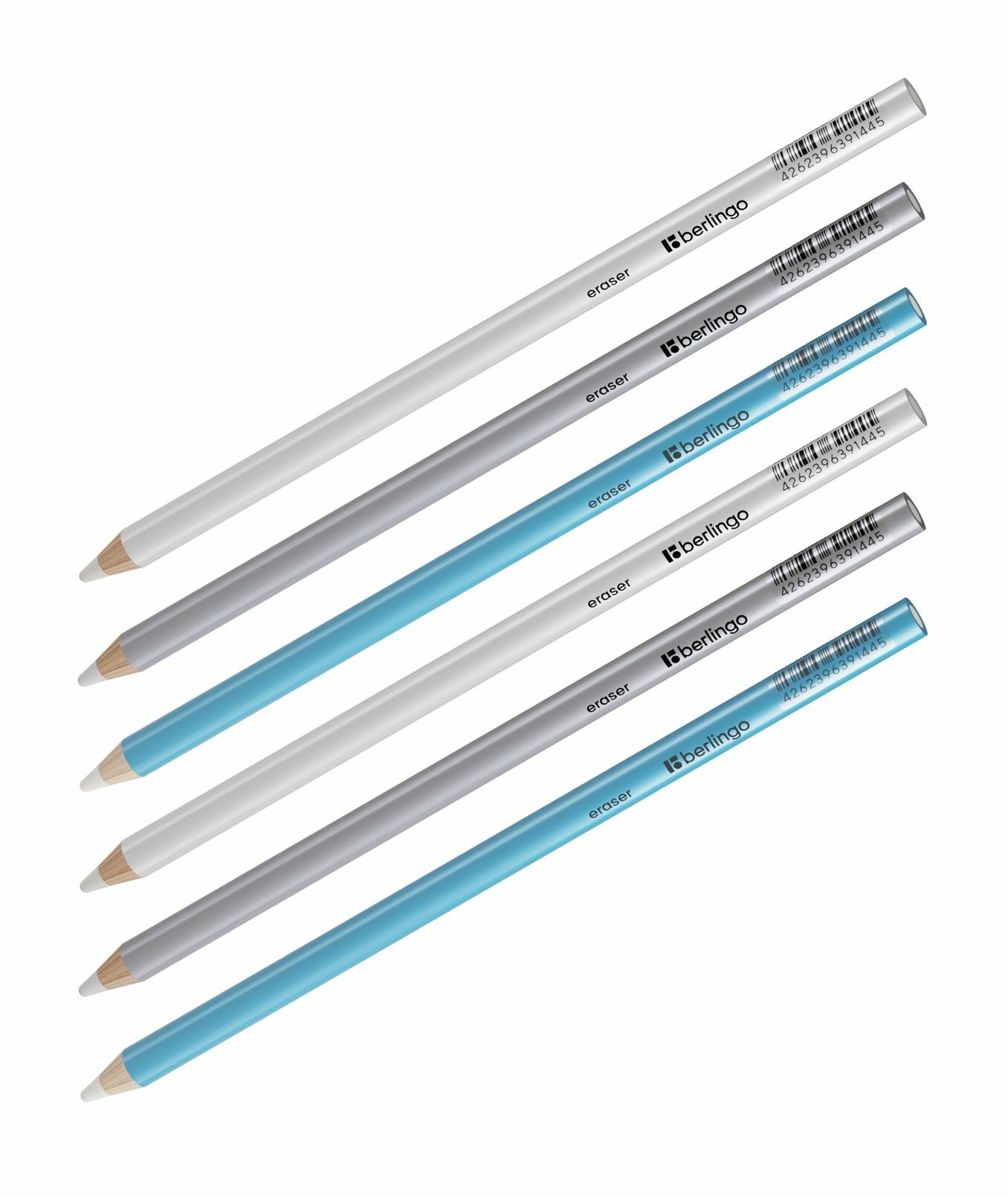 Набор из 6 шт. - Ластик-карандаш Berlingo "Eraze 860", круглый, цвета ассорти