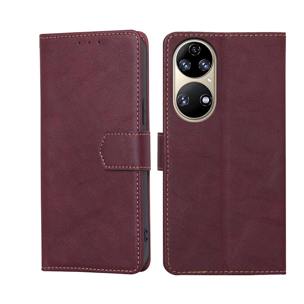 Чехол-книжка MyPads для Huawei P50 / Хуавей P50 телячья кожа (красный)