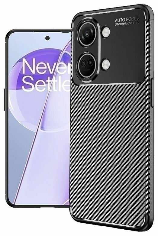 Чехол на OnePlus Nord 3 силиконовый под карбон чёрный противоударный