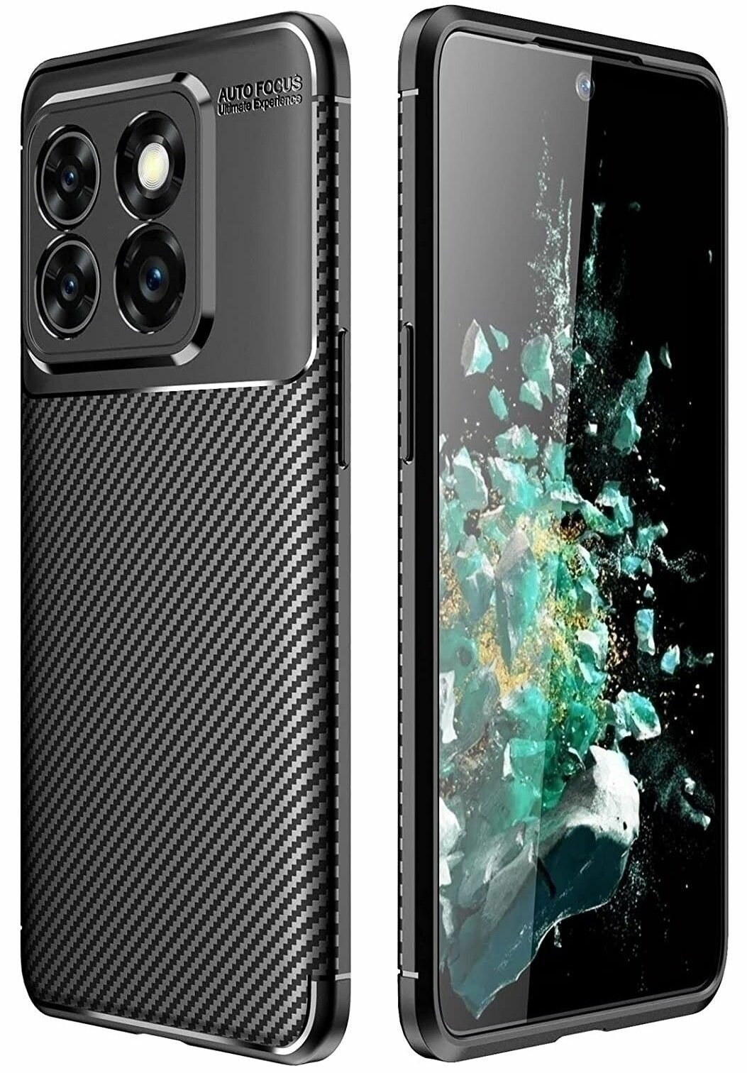 Чехол на OnePlus 10T силиконовый под карбон чёрный противоударный