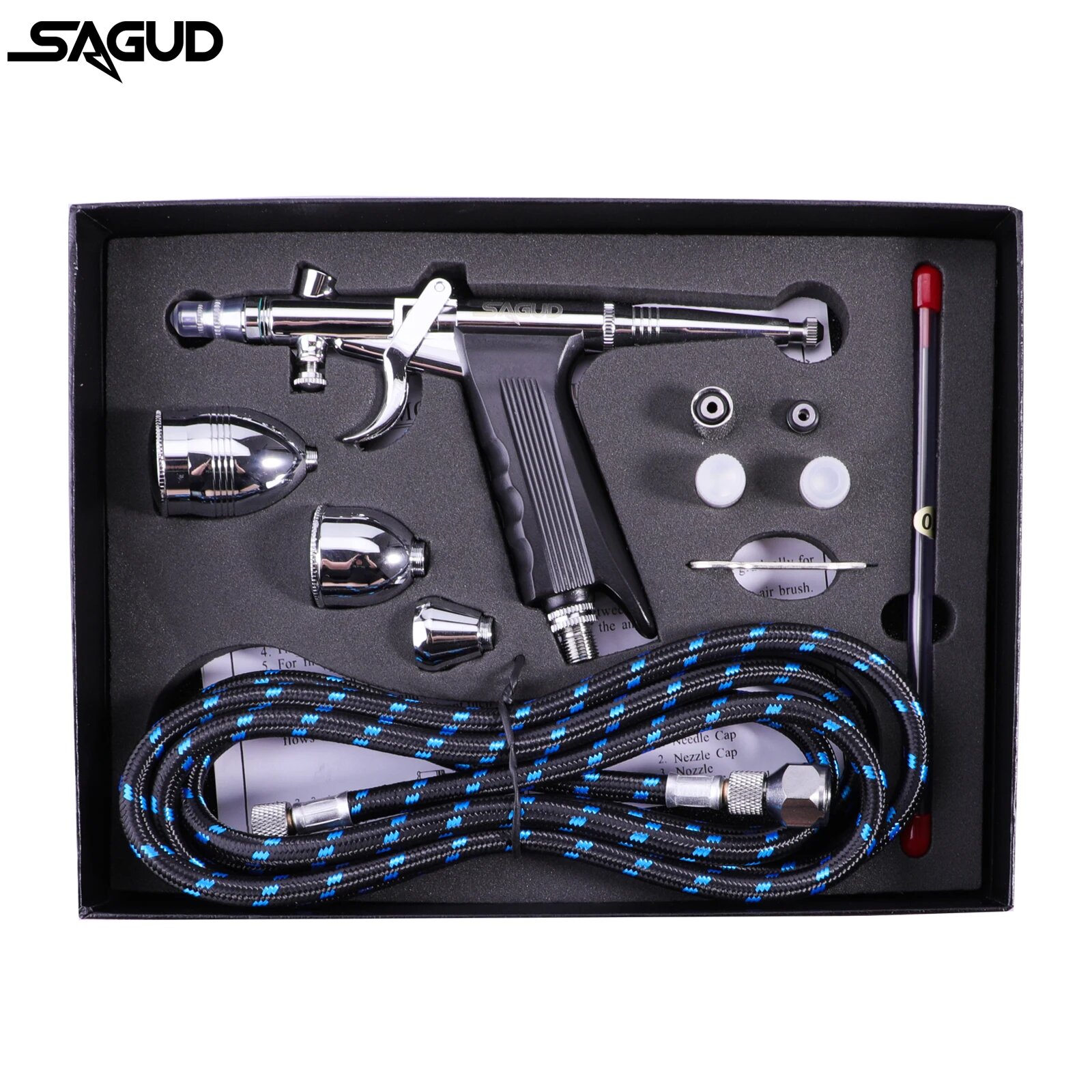 Набор аэрографа SAGUD, краскопульт с двойным триггером, пистолет-распылитель, детали для ногтей, татуировок, тортов, макияжа