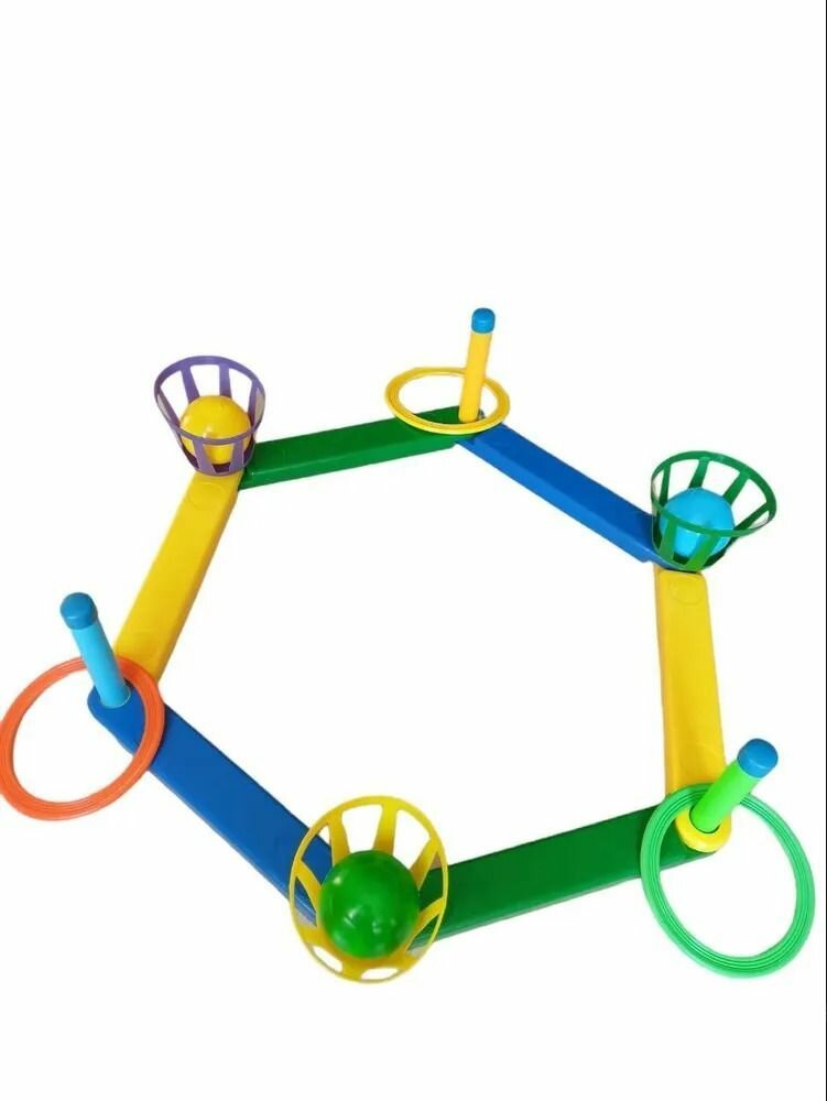 Кольцеброс+шароброс со столбиками разборный, 3 стойки + 3 корзины