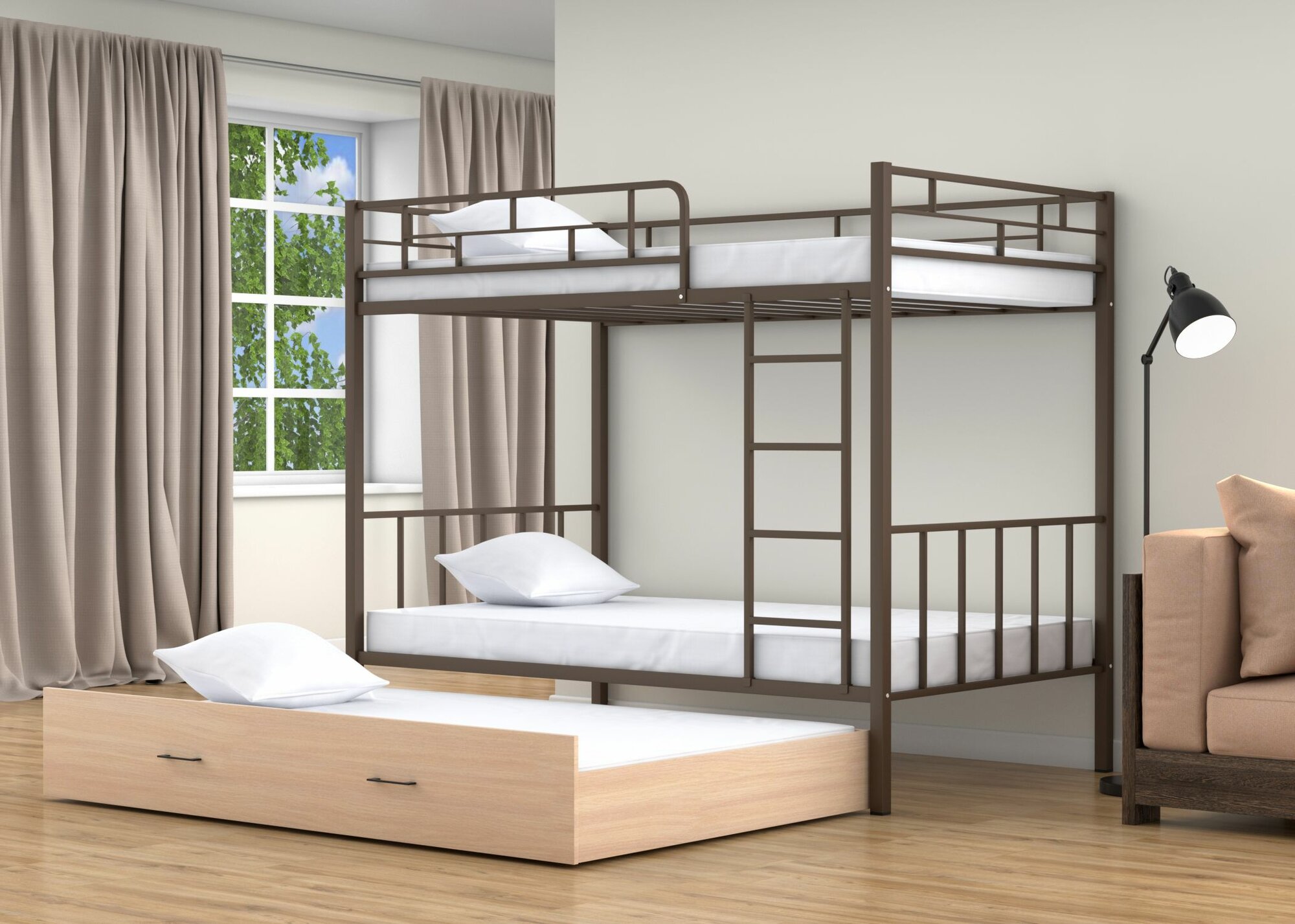 Двухъярусная кровать Валенсия 120 выкатная Коричневый/дуб молочный