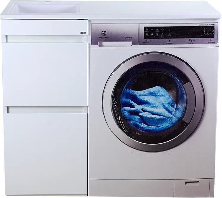 Тумба под раковину Misty Фостер Э-Фос01040-012Я 39 см, напольная, над стиральной машиной, белый глянец/белый матовый