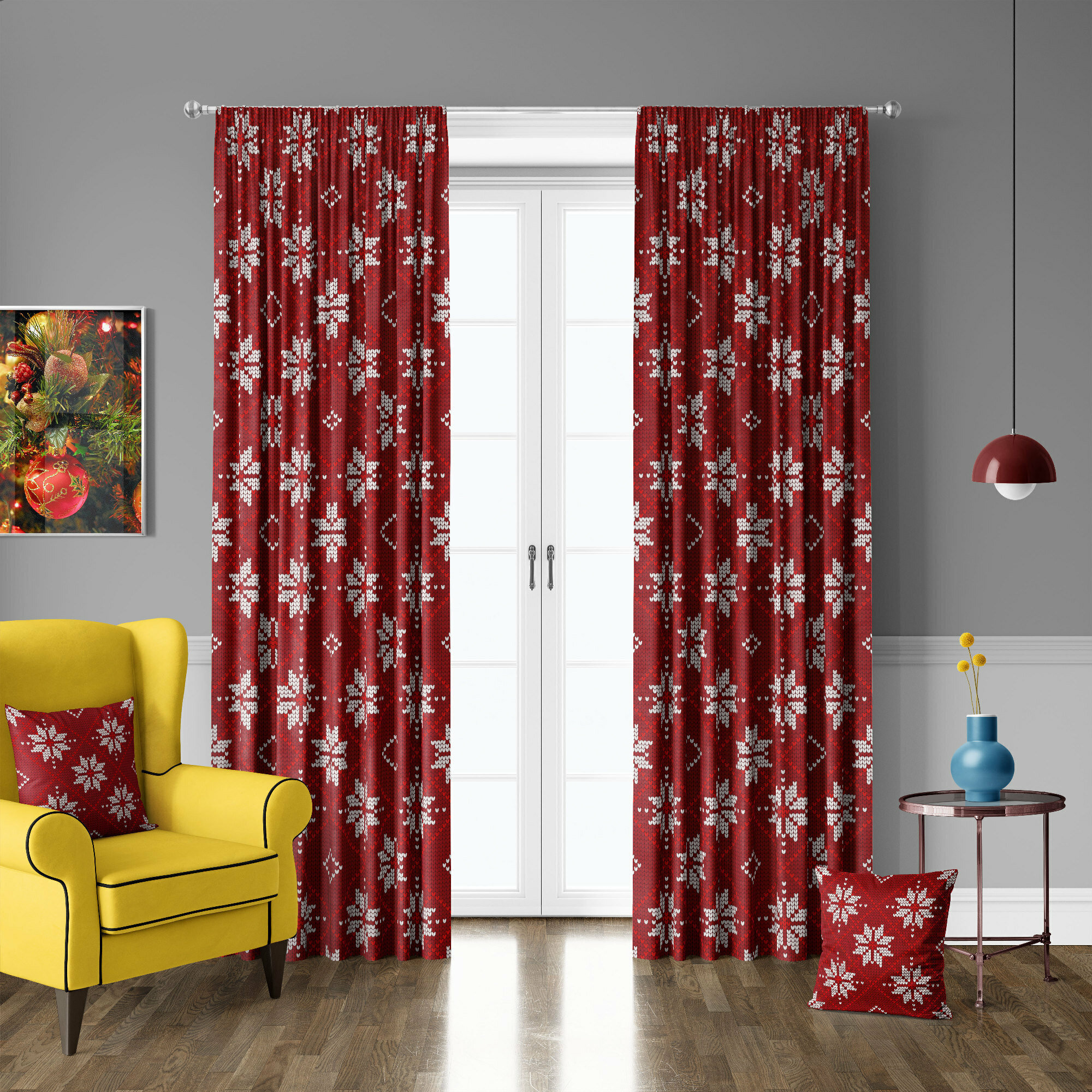 Шторы для комнаты / Новогодние шторы / Фотошторы из ткани габардин 145-260 см 2 шт. /3D шторы / Для гостиной, спальни и кухни