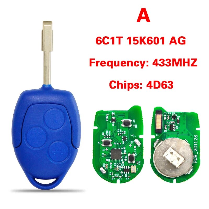 3 кнопки Aftermarket Blue Key Fob CN018038 для Ford Transit Remote Key 434MHZ 4D63 Chip FCCID 6C1T-15K601-AG A
