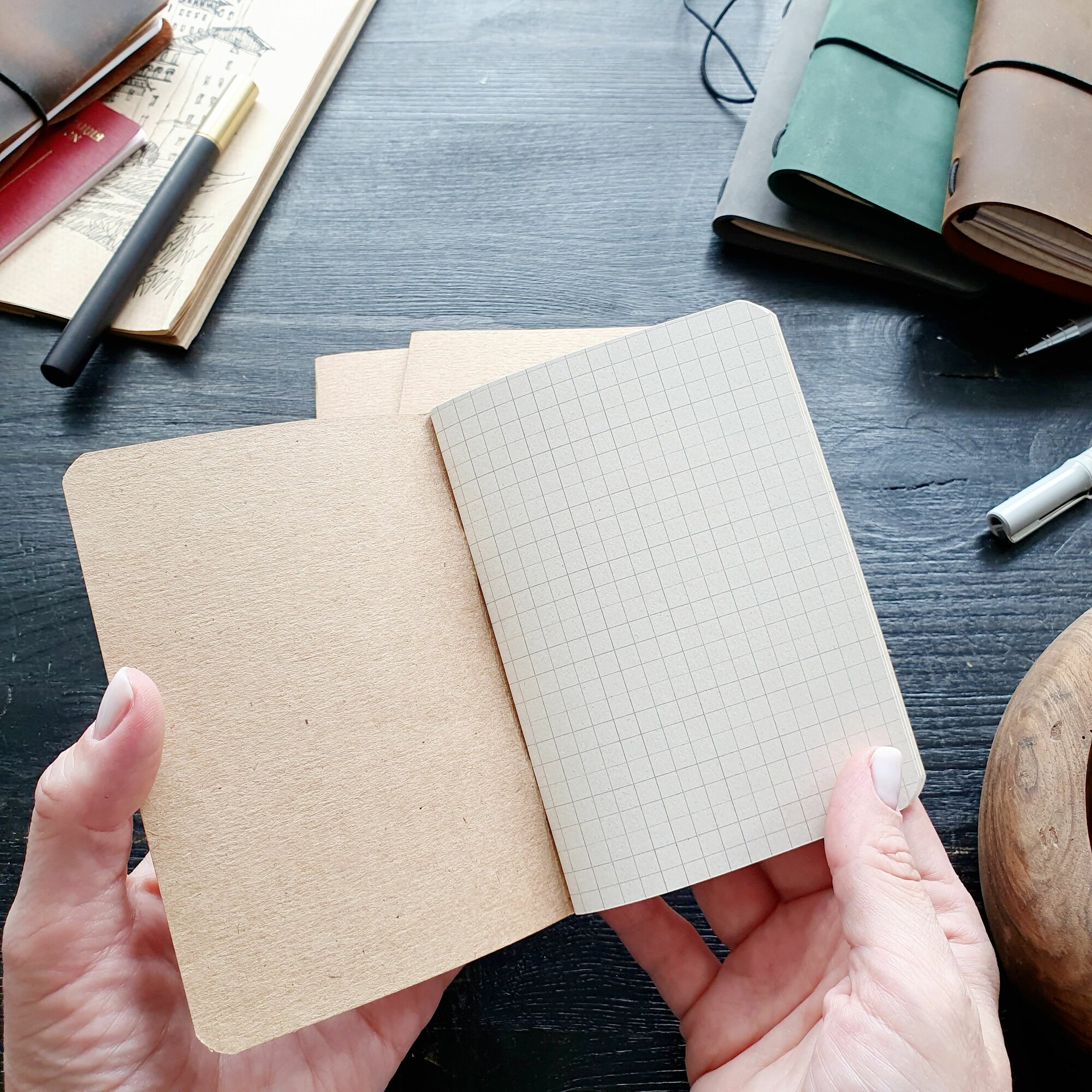 Блокноты формата Midori Passport (8,9х12,6см) эко в клетку / сменные блоки / запасные тетради 3 штуки по 30 листов