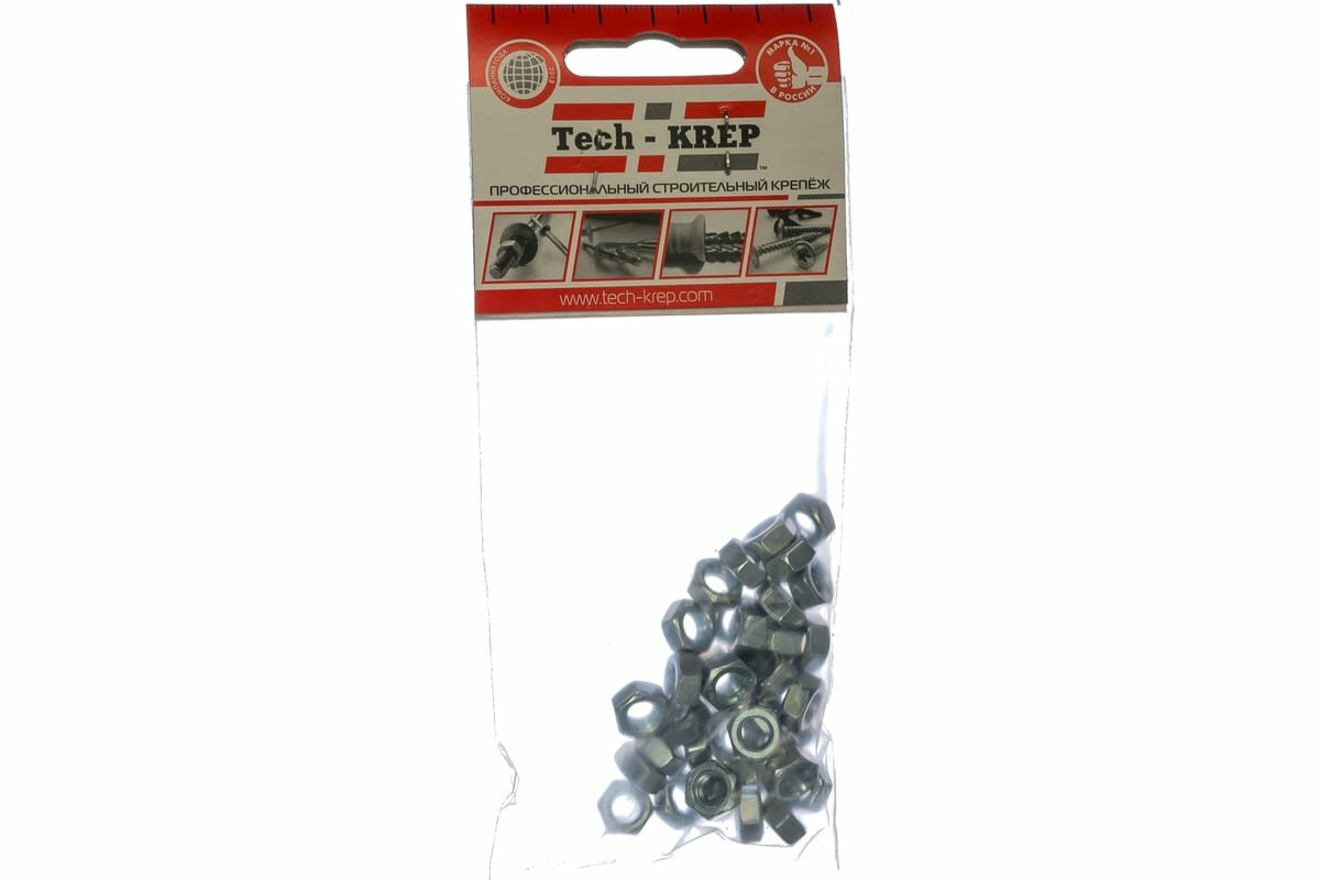 Tech-Krep Шестигранная гайка DIN 934 оцинкованная М6, 40 шт в пакете, 103025