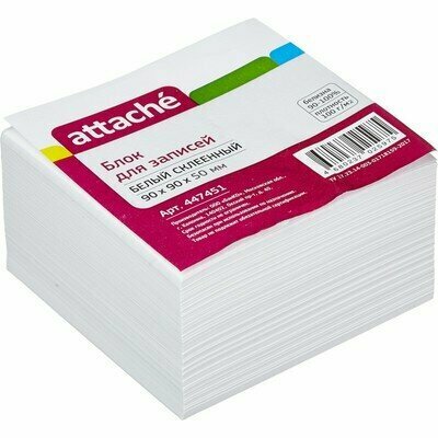 Блок-кубик Attache на склейке белый 90х90х50 мм, 447451