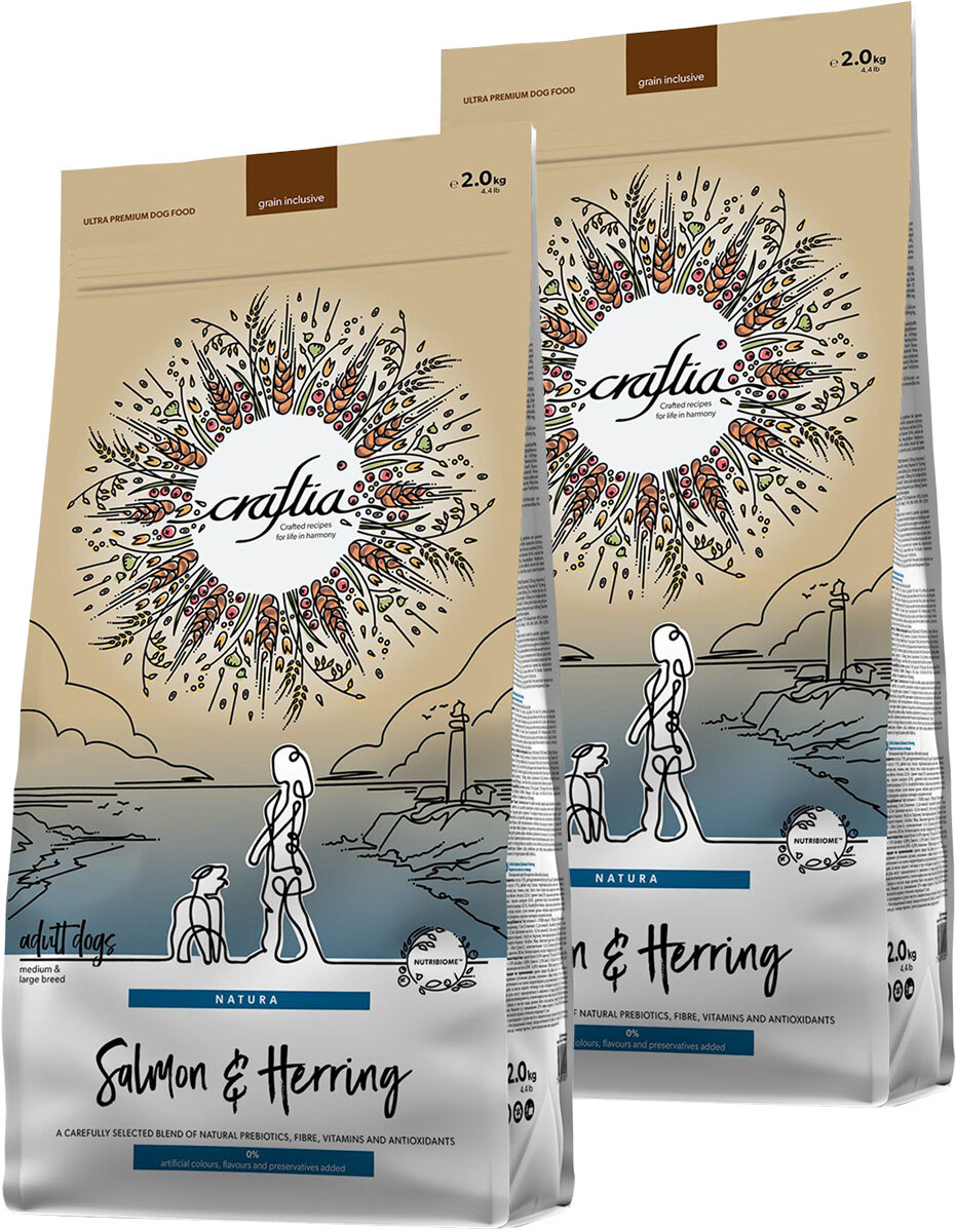 CRAFTIA NATURA ADULT DOG MEDIUM&LARGE SALMON&HERRING взр соб средн и круп пор лосось сельдь NEW 2 + 2 кг