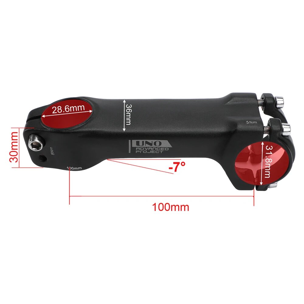 UNO Вынос руля для велосипеда -7 градусов 31,8 мм песочно-черный 70-120 мм Черный, -7 stem 31.8x100mm