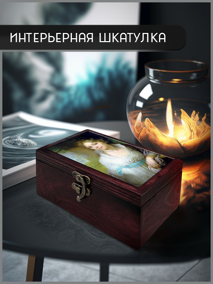 Шкатулка интерьерная вишня для украшений универсальная 16x10x6 см Разное Портрет Лопухиной (Боровиковский, картины, живопись шедевры, Художники, Кокошник) - 2088