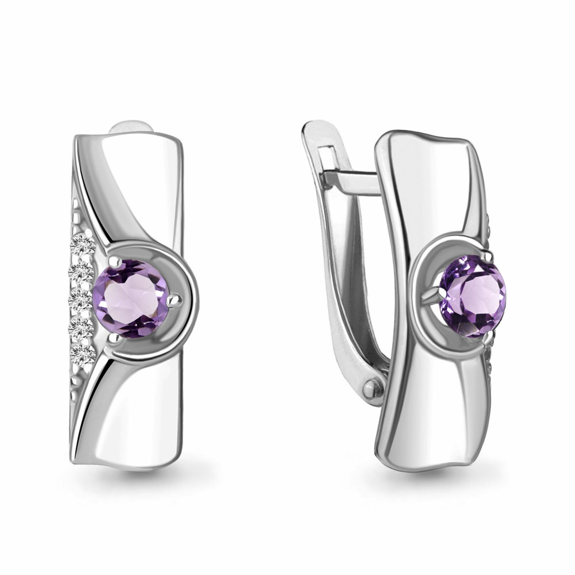 Серьги, серебро, 925 проба, родирование, аметист, фианит
