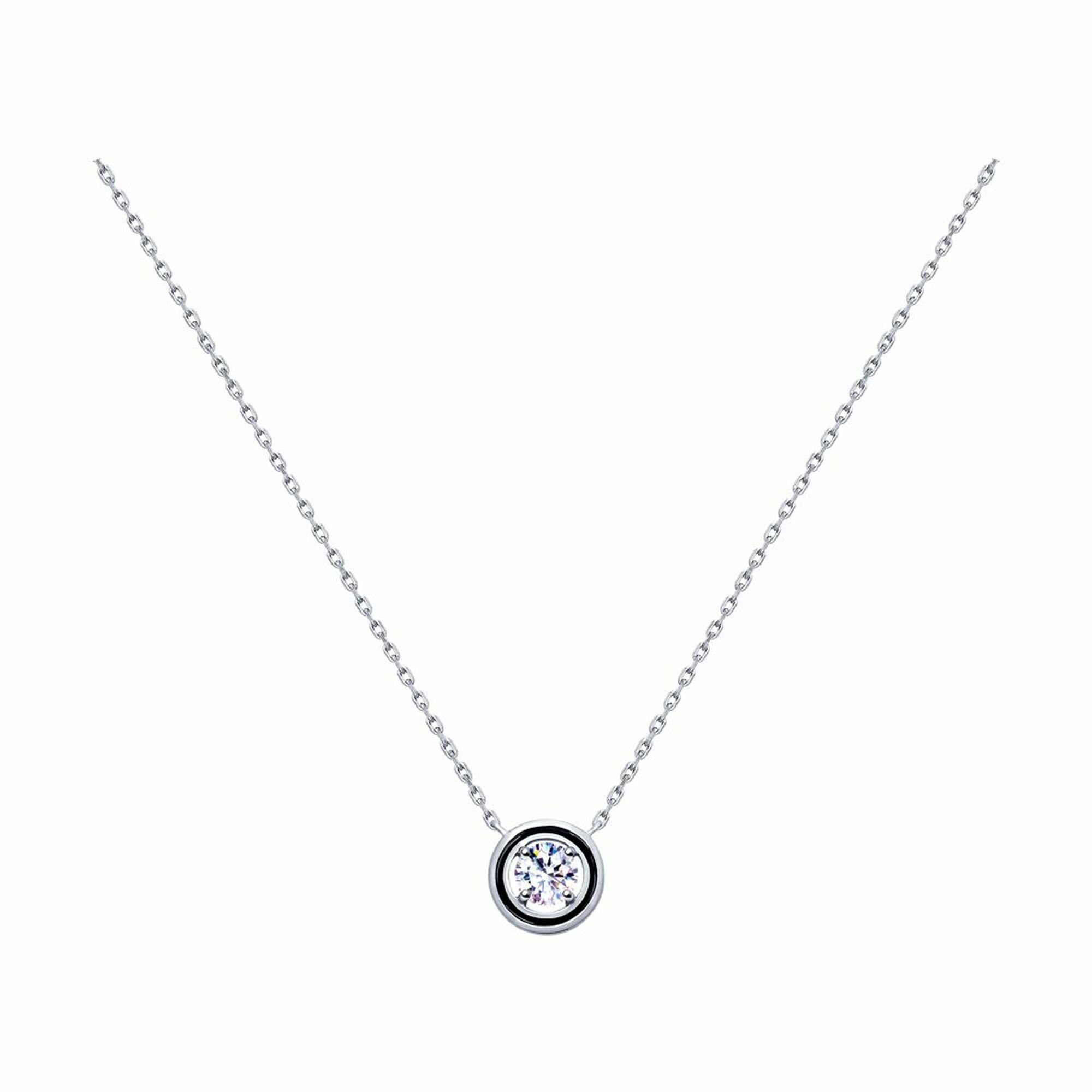 Колье, серебро, 925 проба, родирование, эмаль, фианит