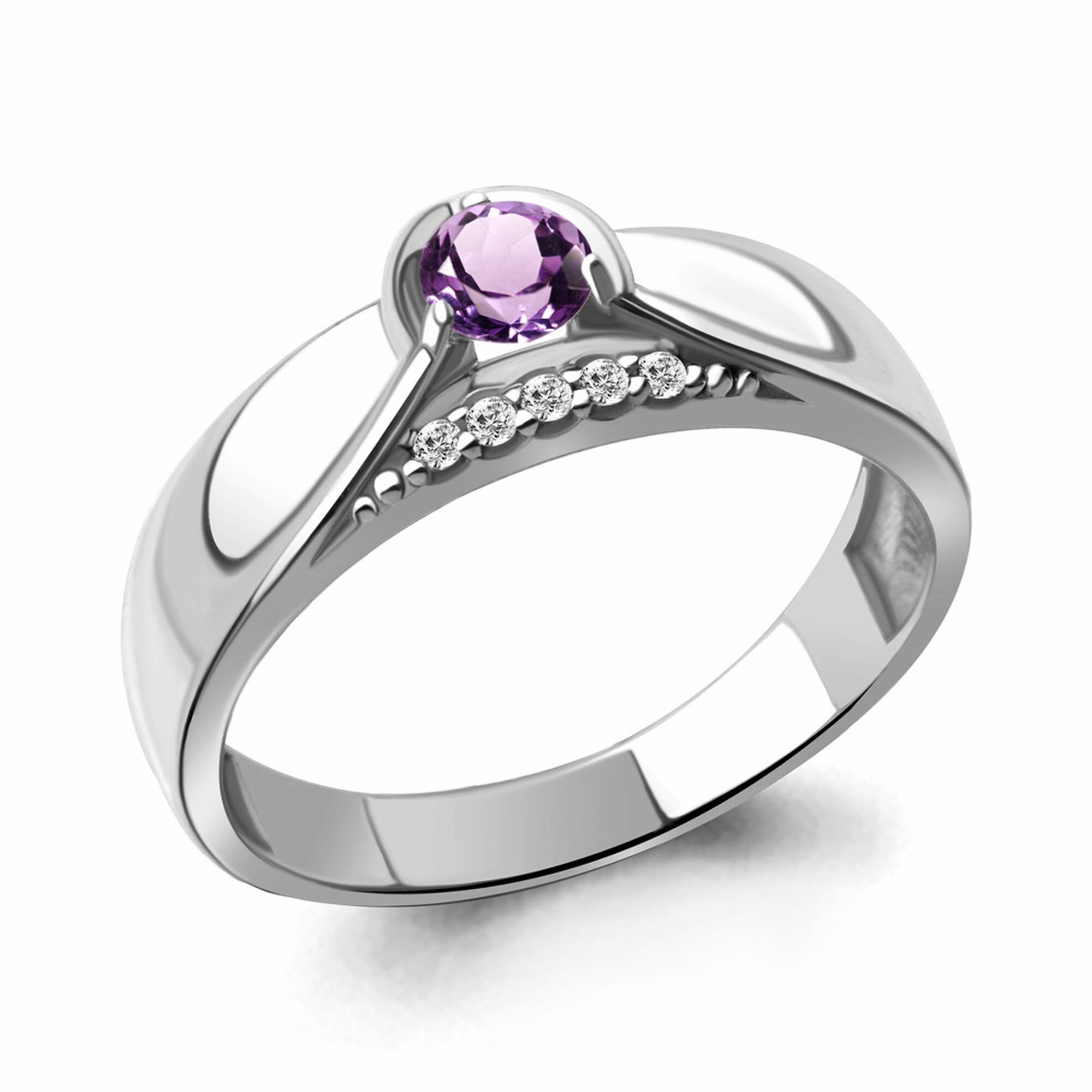 Кольцо, серебро, 925 проба, родирование, аметист, фианит