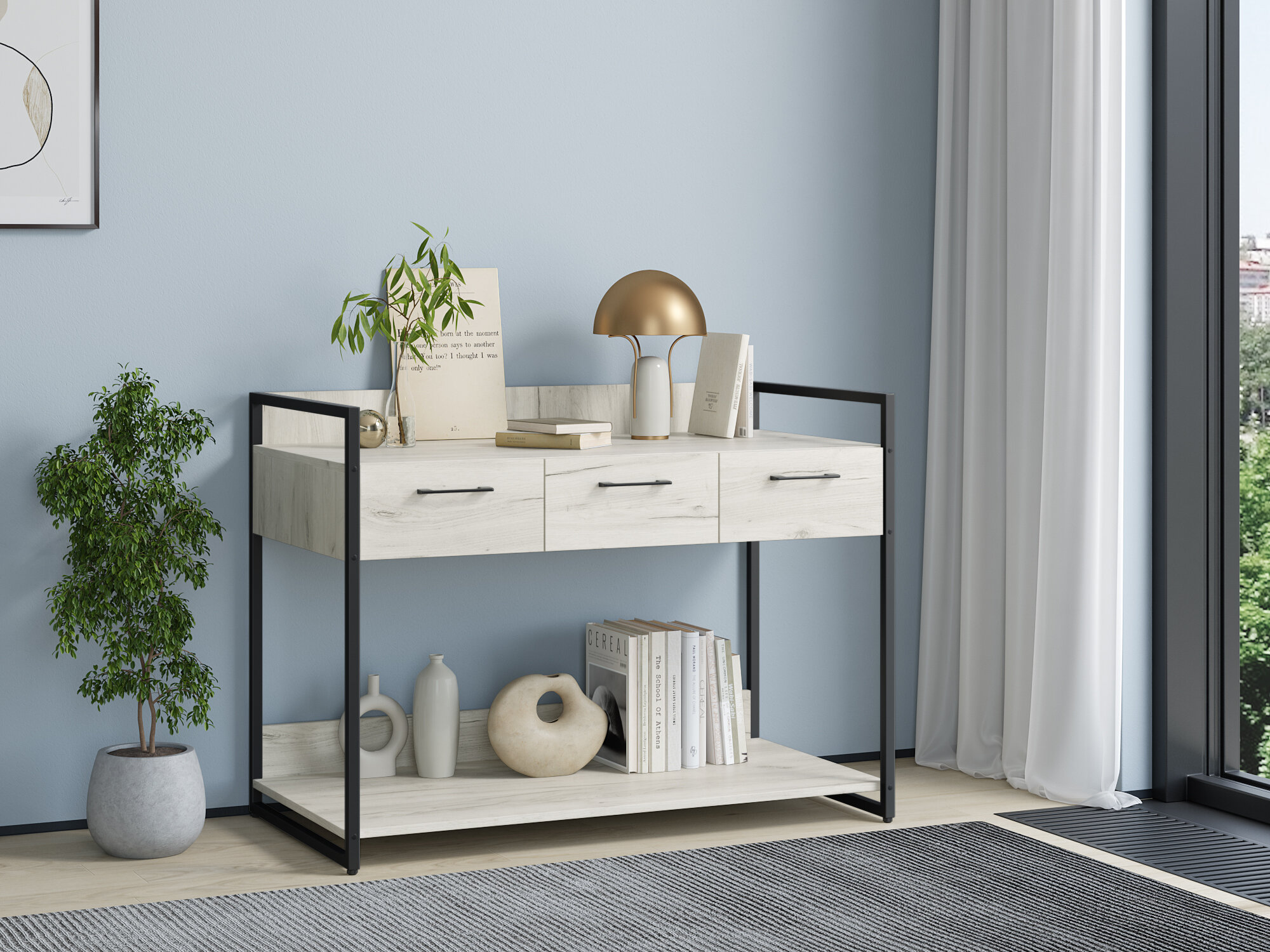 Консоль Urban Лофт 02 с ящиками Черный/Дуб крафт белый