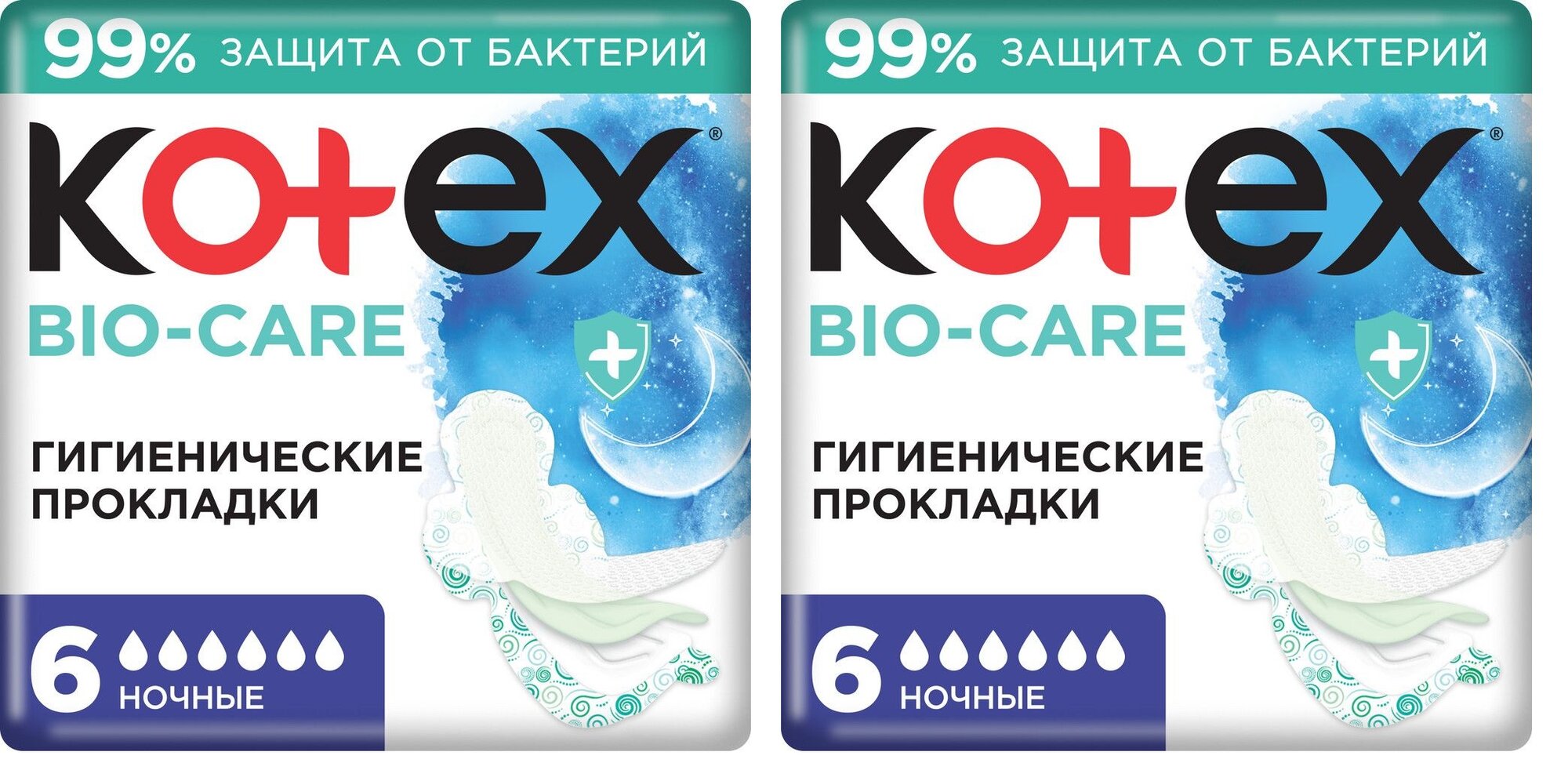 Прокладки KOTEX, BIO-CARE Ночные, 6 шт, 2 уп