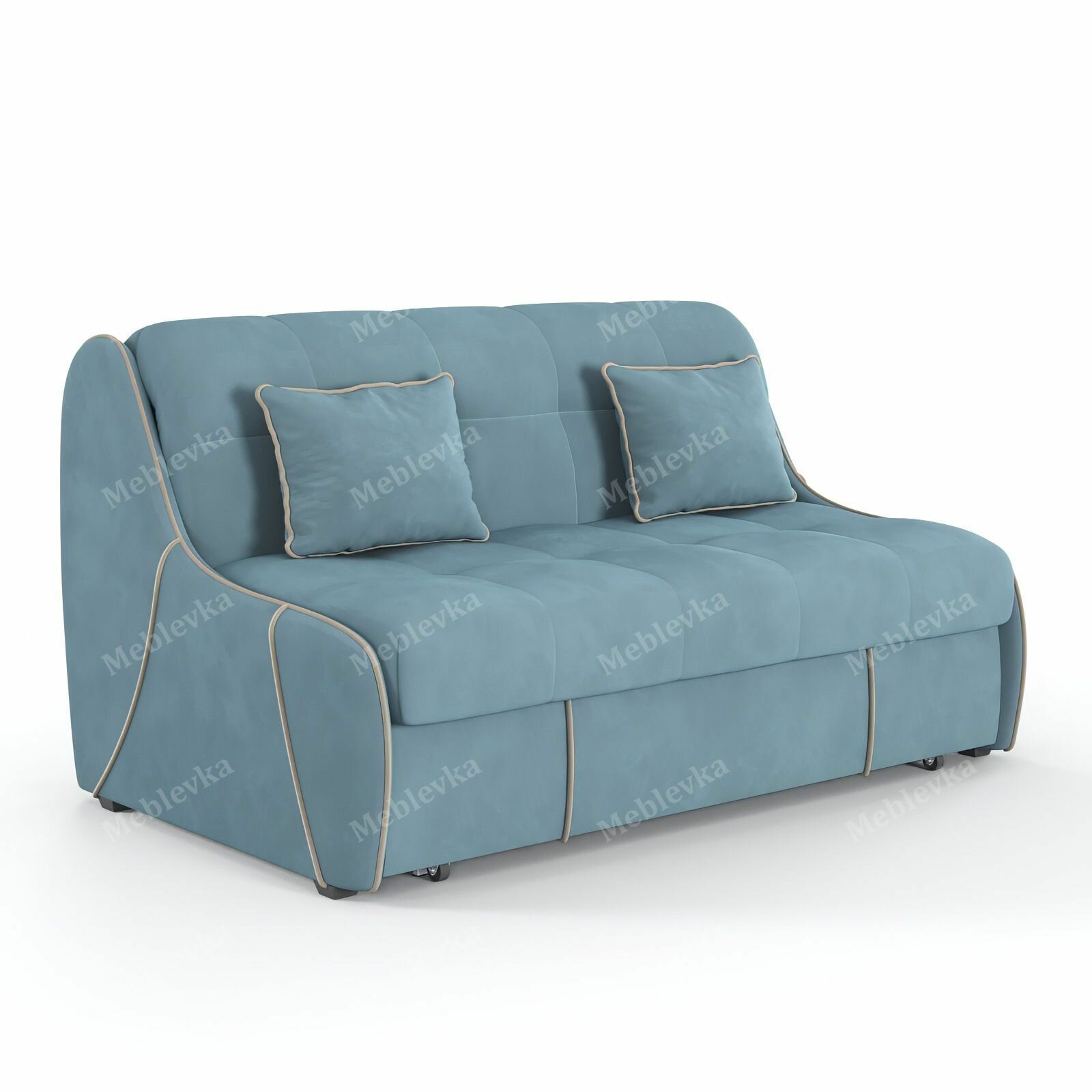 Meblevka Диван-кровать аккордеон Рио / Диван раскладной прямой Рио, 150х107х90, велюр BINGO SLATE кант BINGO BEIGE